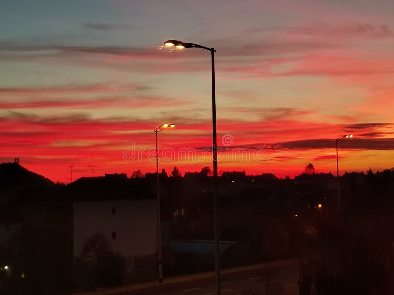 Sunset street light stock image. Image of street, sunset - 286996457