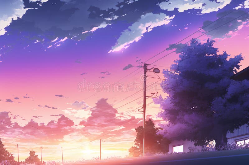 Sunset on the Street. Summer Landscape. 3D Illustration Stock ...