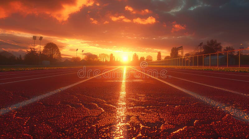 Sunset Stride: Serene AI-Generated Image of a Runner on a Track Stock ...