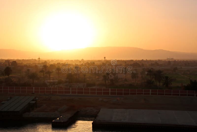 Sunset in Suez Canal & Suez Bay. Stock Photo - Image of beautiful ...