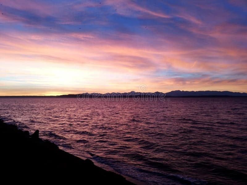 Is Sunset in Summer at Alki Beach Stock Photo - Image of afterglow ...