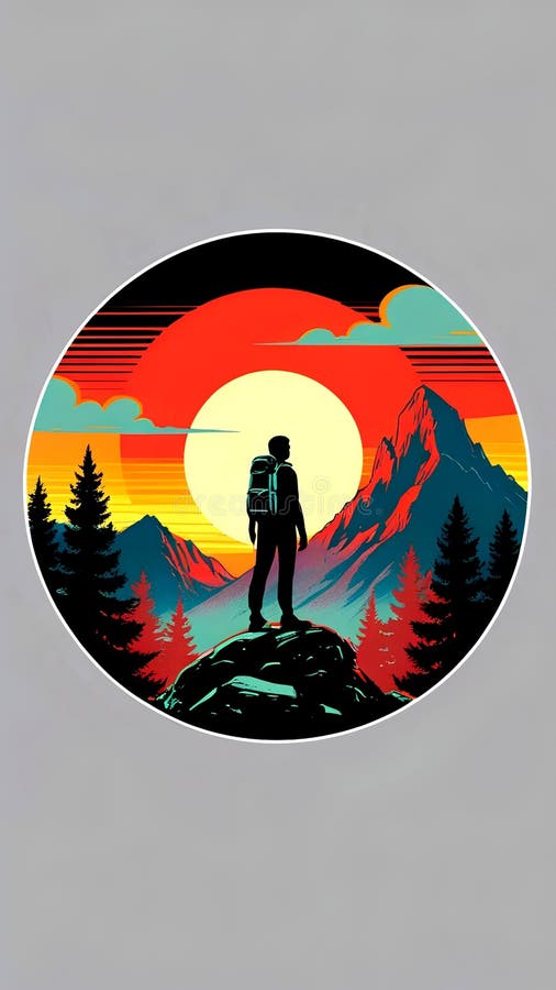 Sunset Summit Seeker stock illustration. Illustration of trees - 363353093