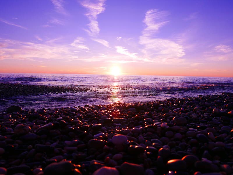 Sunset Sun on the Black Sea. Fiery Sunset Over the Sea Stock Photo ...