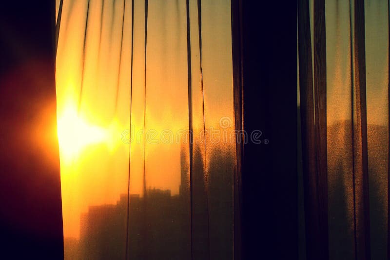 Sunset stock photo. Image of curtains, window, sunset - 80759672