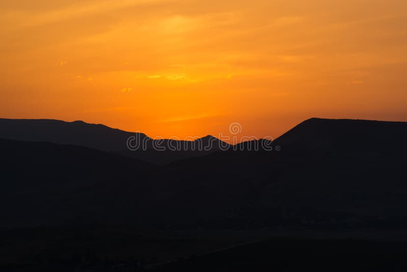Sunset without Sun in the Mountains Stock Photo - Image of mist ...