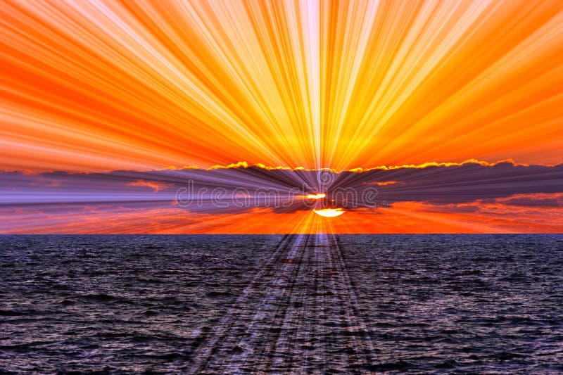 Sunset Sun Rays Ocean Inspiration Stock Photo - Image of copy ...