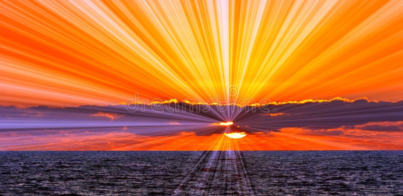 Sunset Sun Rays Ocean Inspirational Banner Stock Image - Image of ...