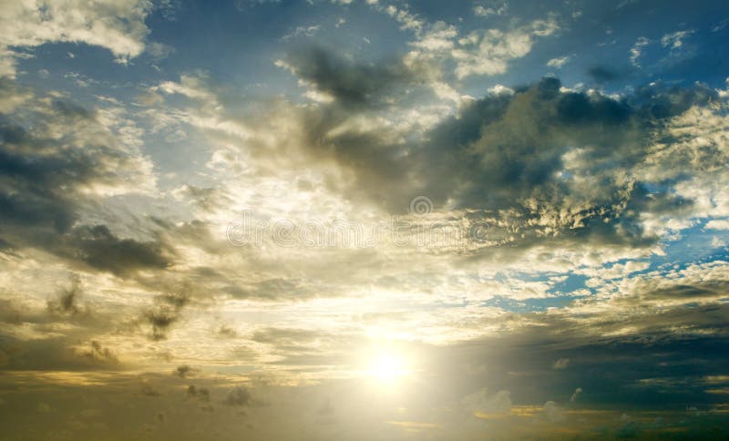 Sunset with Sun Rays, Sky with Clouds Stock Image - Image of skyline ...