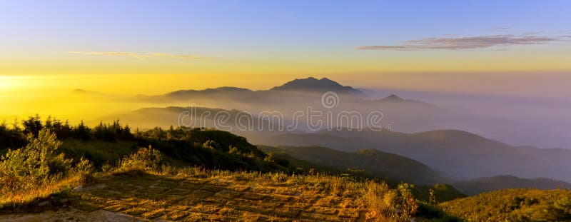 Sunset and Sun Rise in Mountain Stock Image - Image of field, hike ...