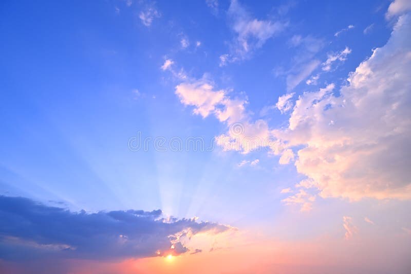 Sunset / Sun Rise Sky with Rays of Light Shining Clouds and Sky ...
