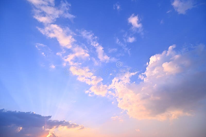 Sunset Sun Rise Sky with Rays of Light Shining Clouds and Sky ...