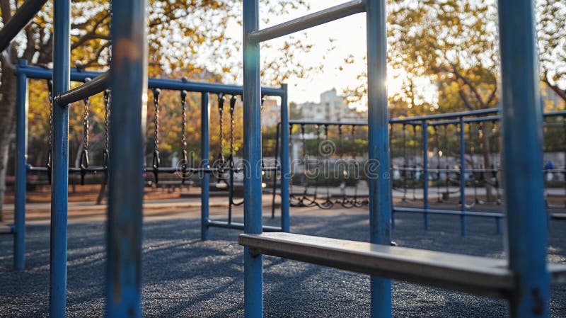 Sunset Casts Warm Light on Empty Playground with Climbing Structures ...