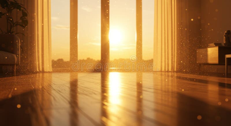 Sunset Sunlight Streaming through Window in Modern Room Stock ...