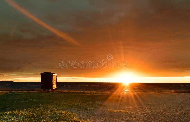 Sunset sunny beach stock photo. Image of seascape, tourist - 99293740
