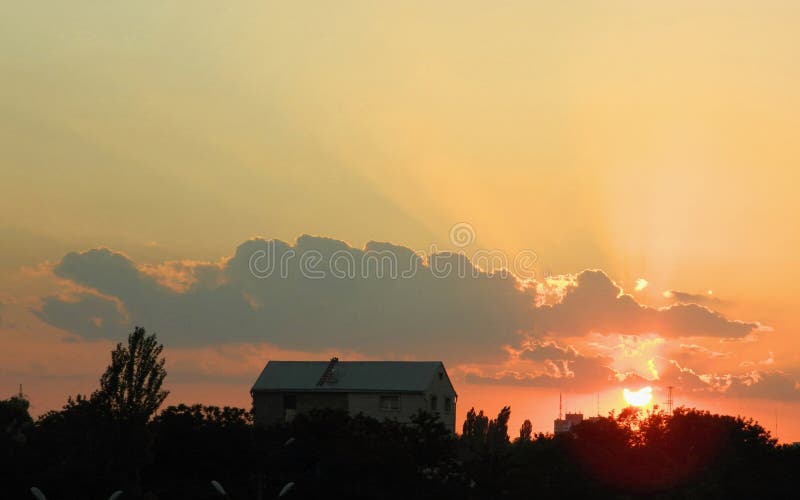 Sunset with Sunrays and Clouds Stock Image - Image of hour, dusk: 89530489