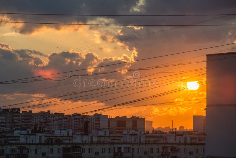 Sunset Sunrise in the City. Warm Scene Stock Image - Image of germany ...