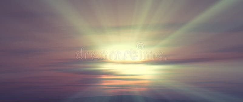Sunset, Sunrise with Clouds, Light Rays , 3d Illustration Stock ...