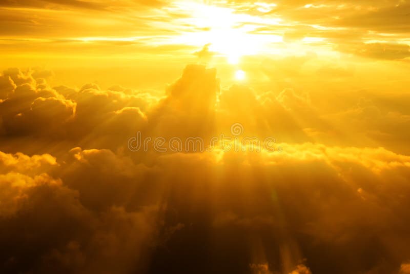 Sunset, Sunrise on Clouds, Light Rays Effect Stock Image - Image of ...