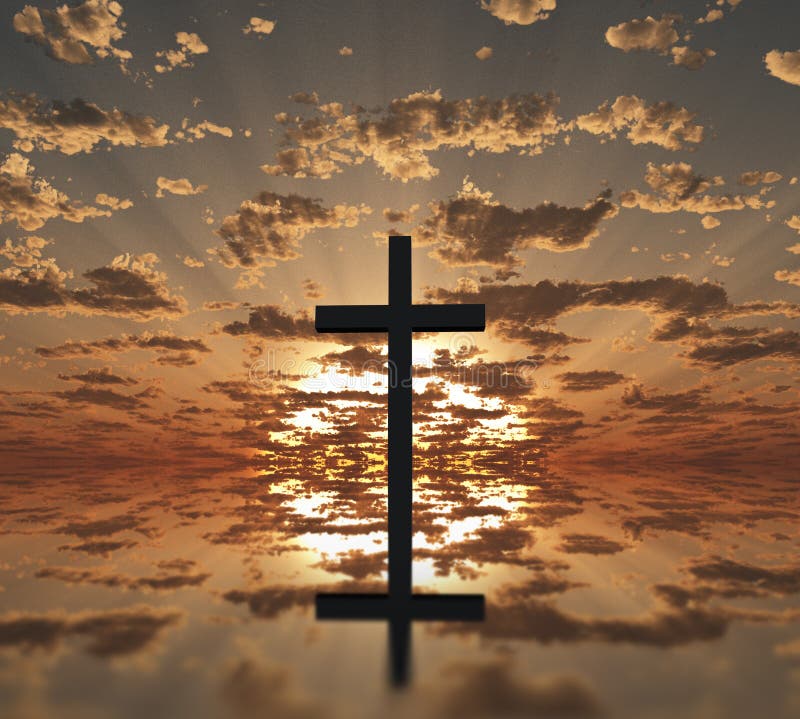 Sunset or sunrise cross stock illustration. Illustration of christ ...