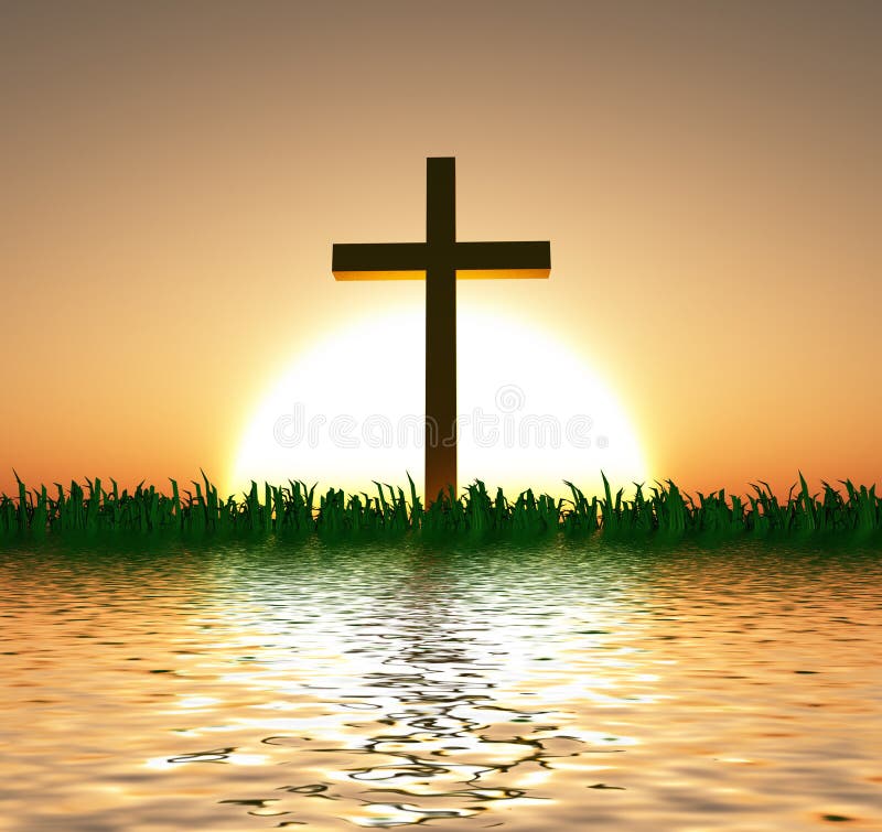 Rustic Wooden Cross Against Sunset Stock Photo - Image of death, grave ...