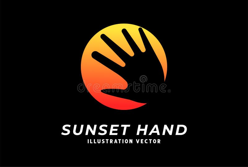Sunset Sunrise with Hand Silhouette Icon Illustration Stock Vector ...
