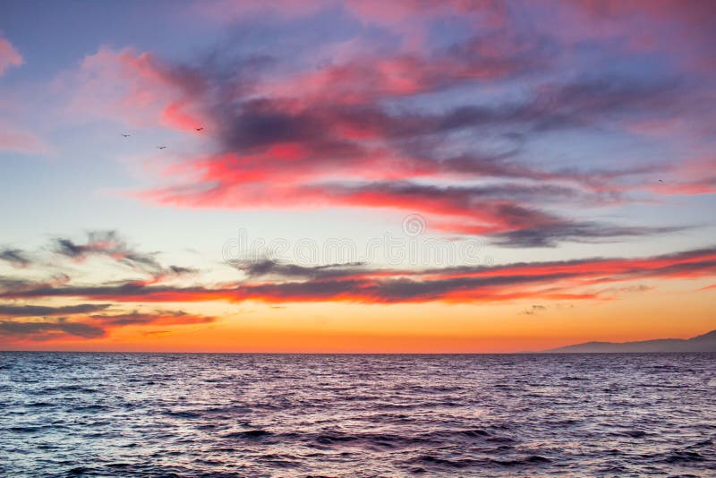 Sunset in Open Sea with Dramatic Cloudy Calm Clear Sky Stock Image ...