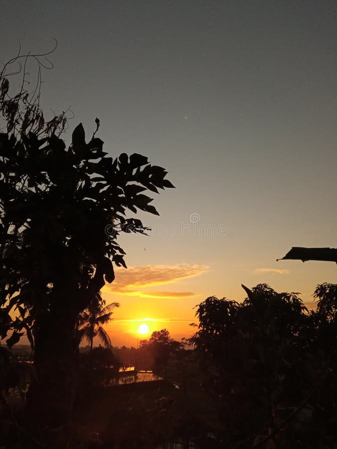 Sunset Sunrise Reflection Cloud Rain Village Java Stock Photo - Image ...