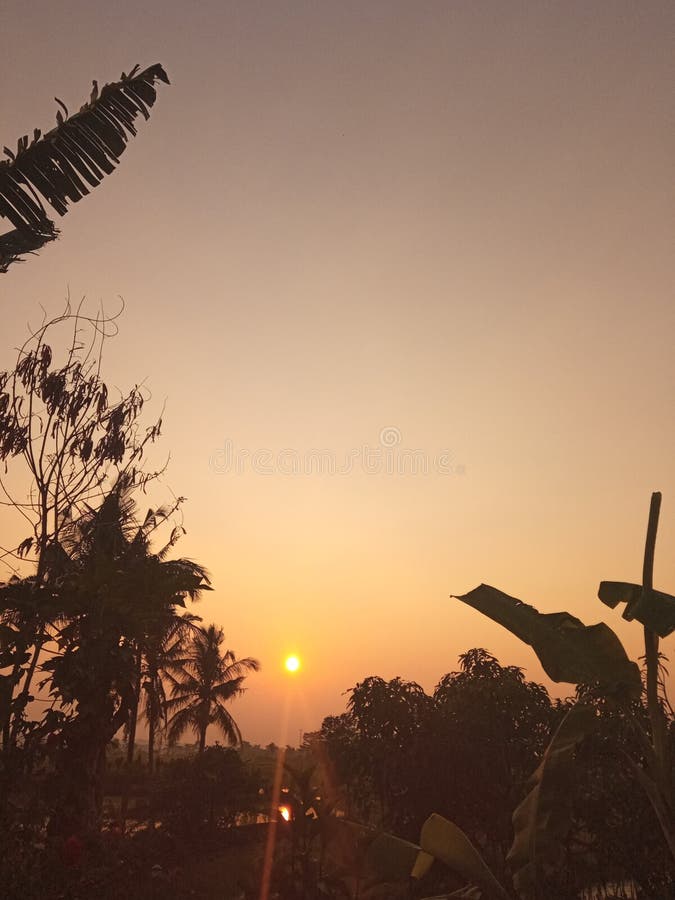 Sunset Sunrise Reflection Cloud Rain Village Java Stock Image - Image ...