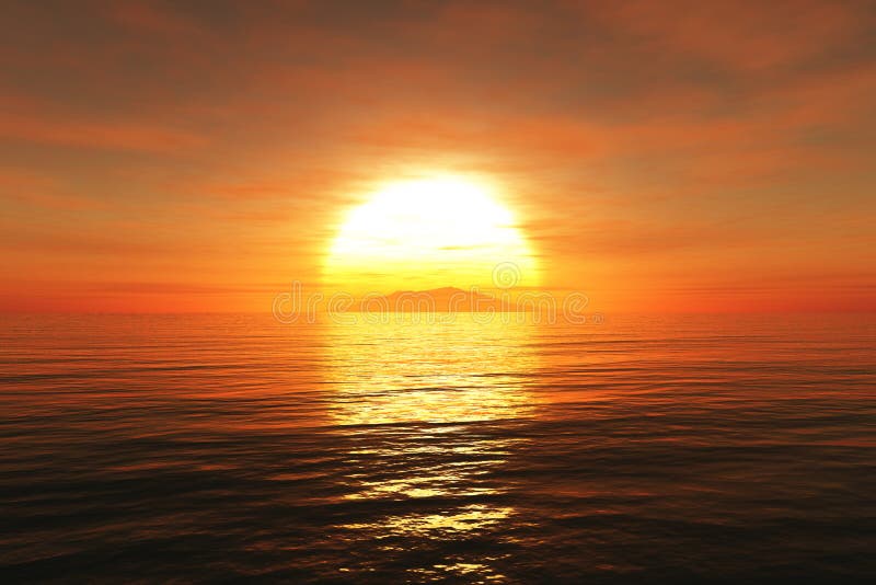 Sunset /sunrise and Sea 3D Render Stock Illustration - Illustration of ...
