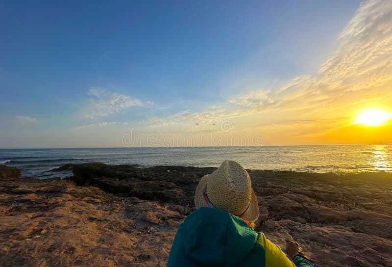 Sunset and Sunrise at the Sea Stock Photo - Image of riverbank, horizon ...