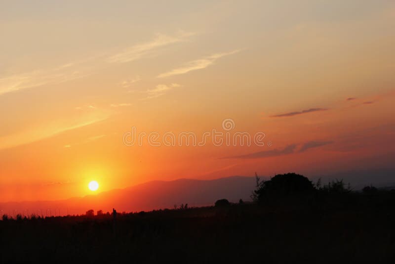 Sunset Sunrise with Sun Over Mountain Stock Image - Image of hill ...