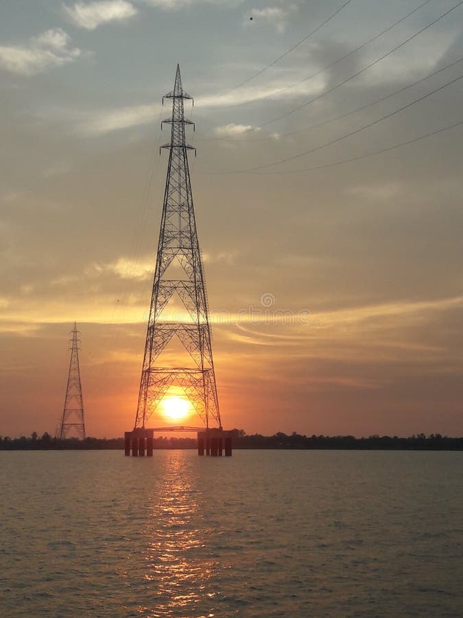 Sunset stock image. Image of sunset, watet, tower - 106367325