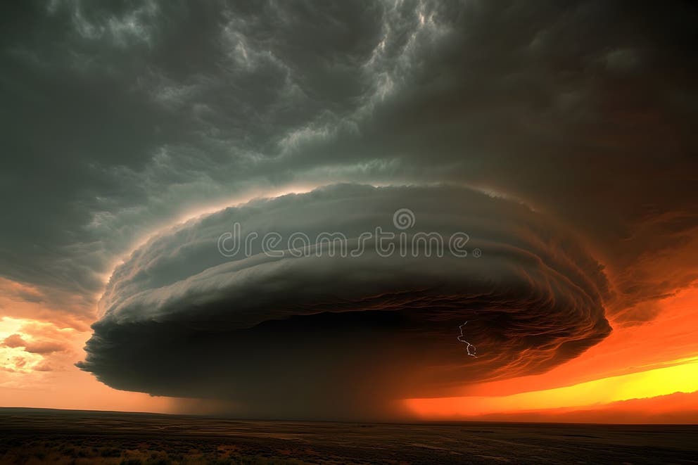 Sunset Supercell: Dramatic Storm Clouds with Lightning Stock ...
