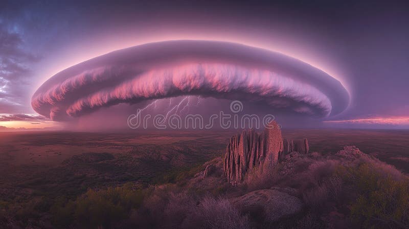 Sunset Supercell Storm Over Plains, Lightning Strikes Stock Photo ...