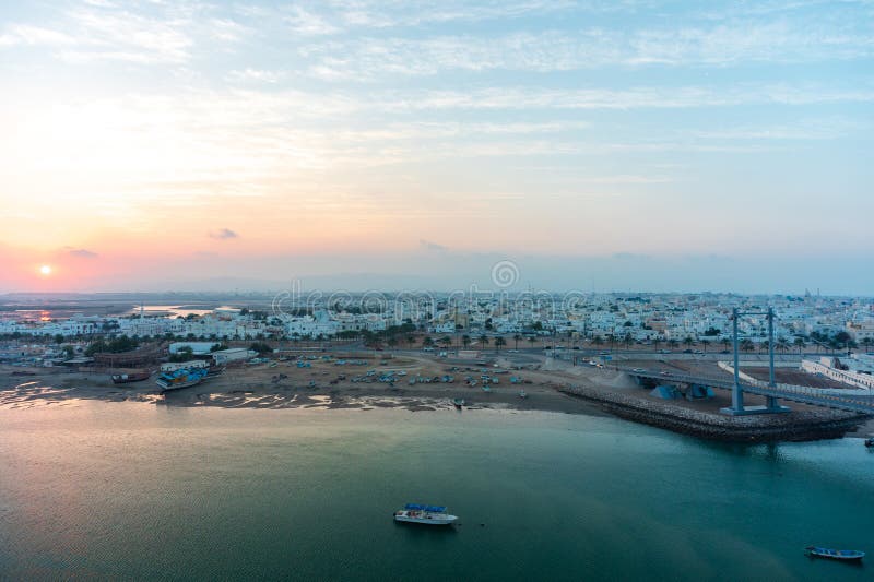 Sunset in Sur Town. View on West Part of the Sur City, Oman Stock Image ...
