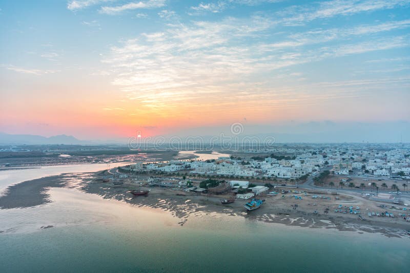 Sunset in Sur Town. View on West Part of the Sur City, Oman Stock Image ...