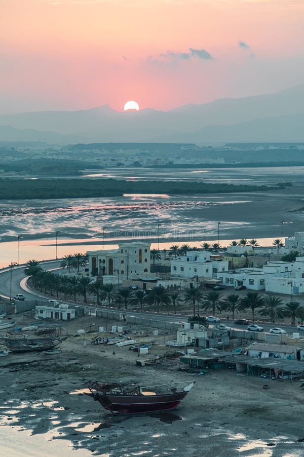 Sunset in Sur Town. View on West Part of the Sur City, Oman Stock Image ...