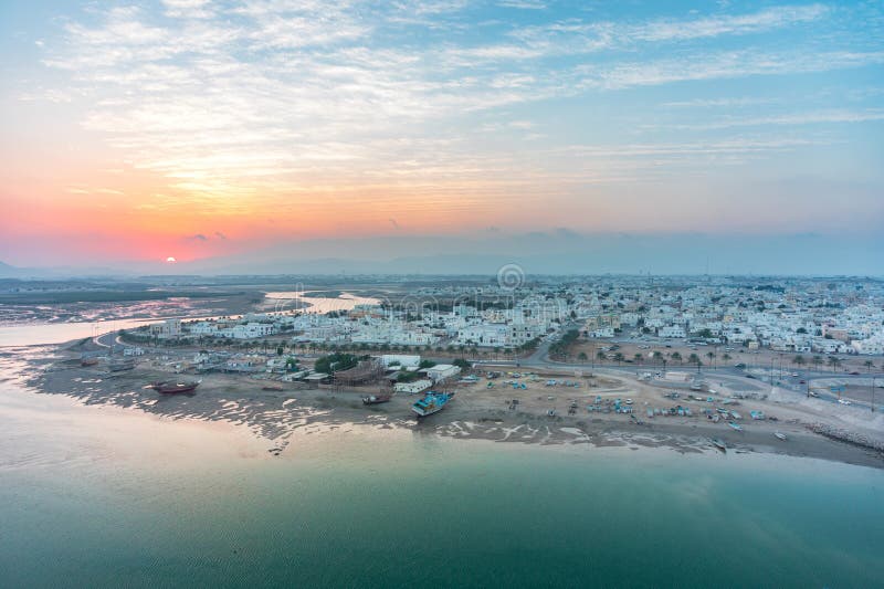 Sunset in Sur Town. View on West Part of the Sur City, Oman Stock Image ...