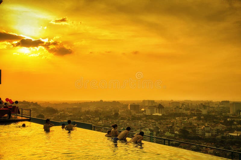 Sunset Swimming at Infinity Pool Editorial Stock Image - Image of view ...