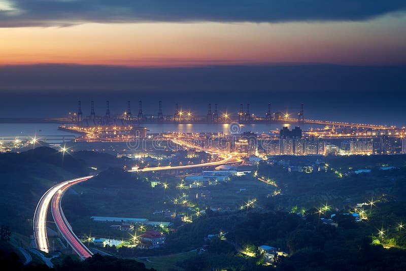 Sunset of Taipei port stock photo. Image of district - 15033166