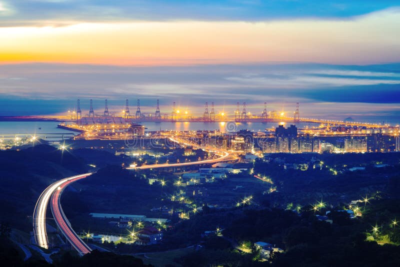 The Sunset of Taipei Port, Taiwan Stock Photo - Image of sunset ...