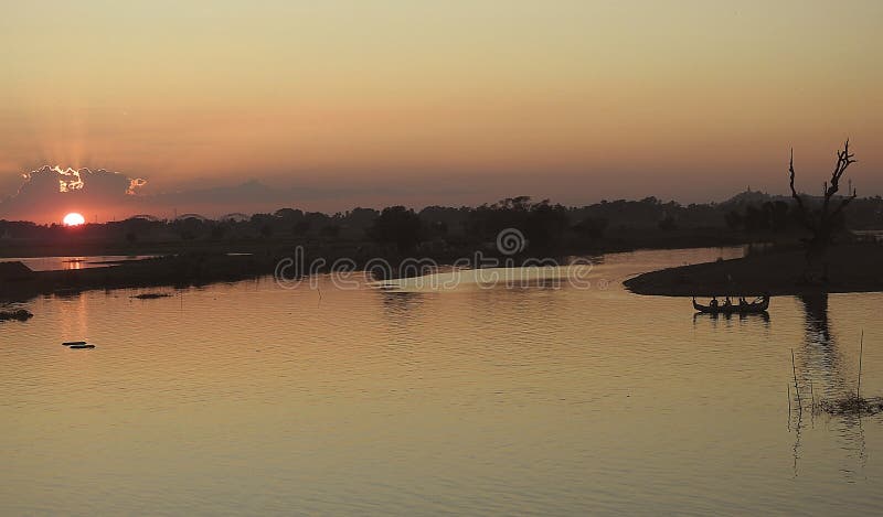 Sunset from the Teak Bridge in Mandalay - Myanmar Burma Stock Photo ...