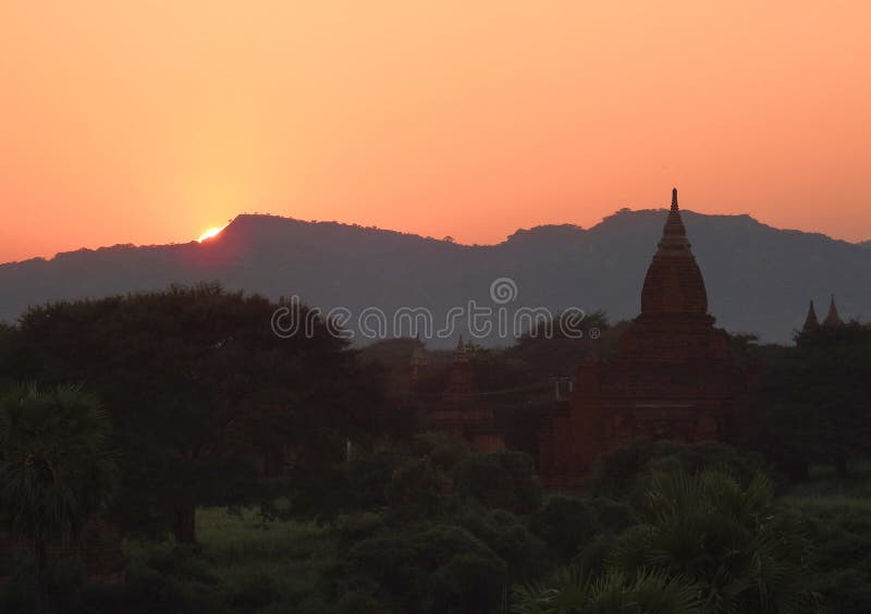 Sunset at the Temples of Bagan, Myanmar, Burma Stock Image - Image of ...