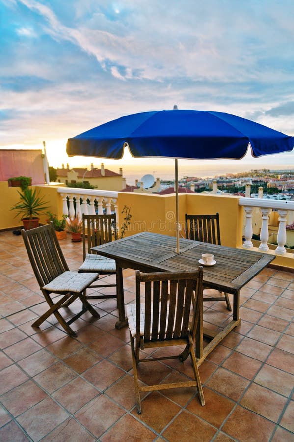 Sunset terrace stock image. Image of islands, home, balcony - 65057385