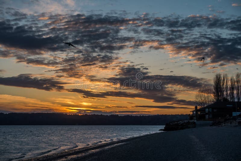 Sunset at Three Tree Point stock photo. Image of state - 69219148