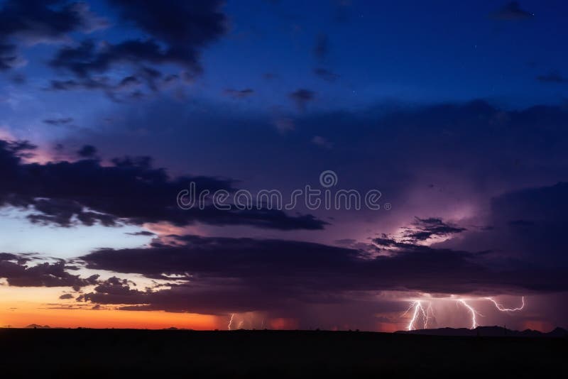 Sunset Thunderstorm with Lightning Stock Image - Image of bright ...