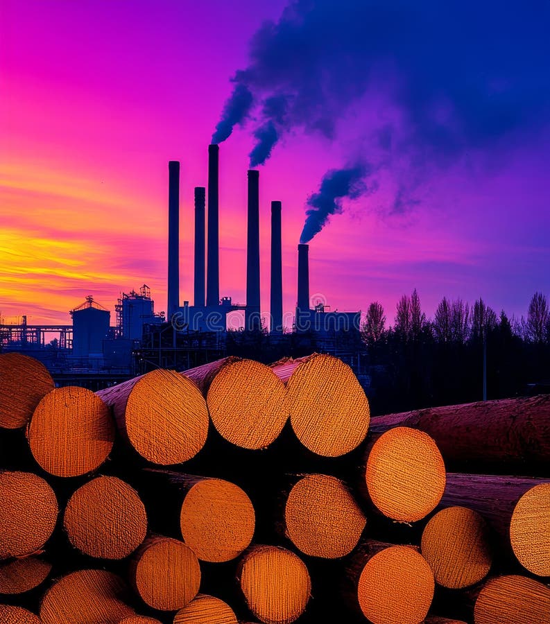 Sunset Timber Processing Plant Industrial Sunset Timber Logs Processing ...