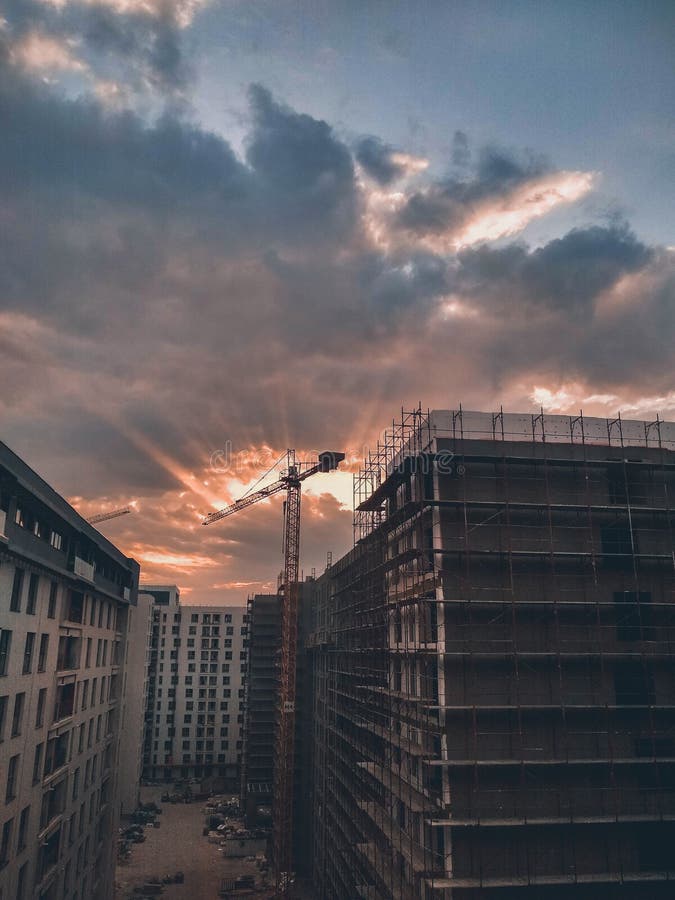 Sunset Time through the Buildings Stock Image - Image of buildings ...