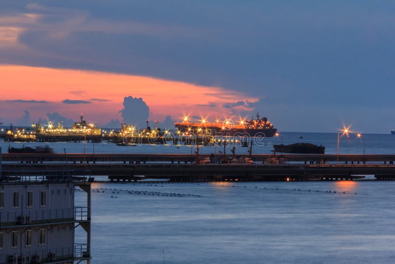 Sunset time at port ship stock image. Image of crane - 91118629