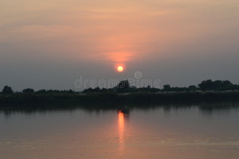 Sunset Time in River Side Indian Village Stock Photo - Image of leaf ...